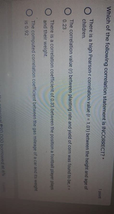 Solved Which Of The Following Correlation Statement Is