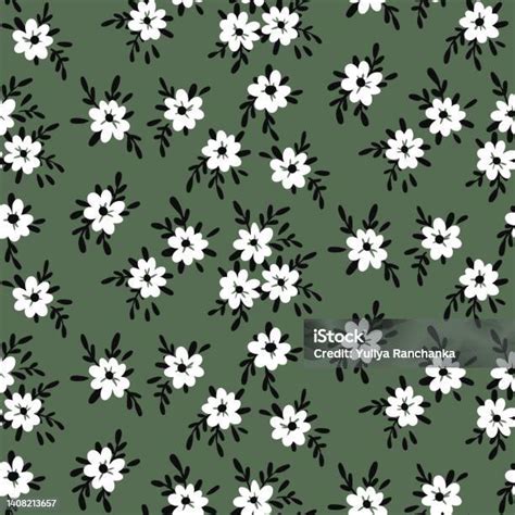 매끄러운 패턴 어두운 배경에 작은 흰색 꽃이있는 귀여운 꽃 무늬 벡터 0명에 대한 스톡 벡터 아트 및 기타 이미지 0명 개화기 귀여운 Istock