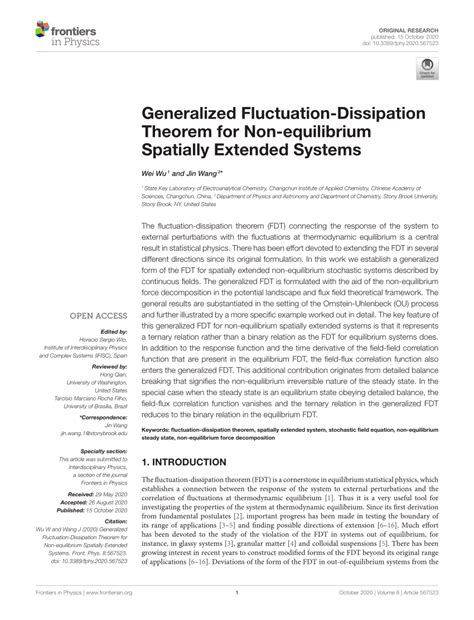 Pdf Generalized Fluctuation Dissipation Theorem For Non Equilibrium Spatially Extended Systems