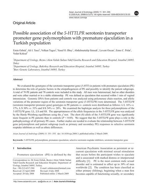 Pdf Possible Association Of The 5 Httlpr Serotonin Transporter Promoter Gene Polymorphism With