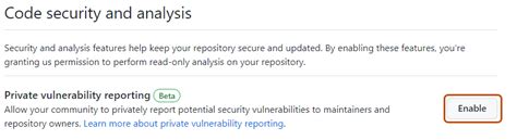 configuring private vulnerability reporting for a repository github docs