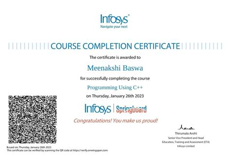 Meenakshi Baswa On Linkedin Cpp Programming Certification Infosys