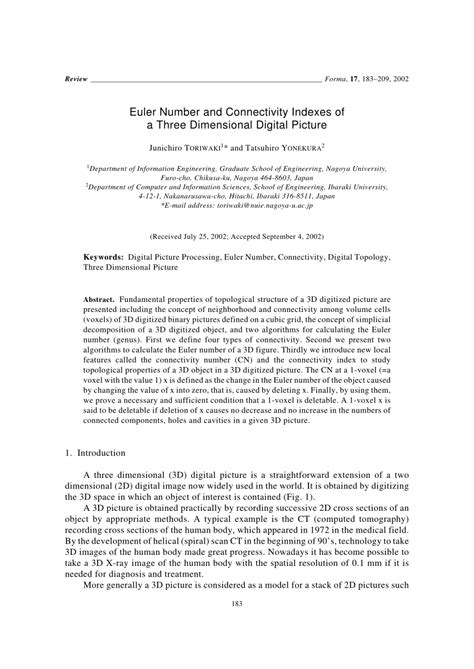 Pdf Euler Number And Connectivity Indexes Of A Three Dimensional
