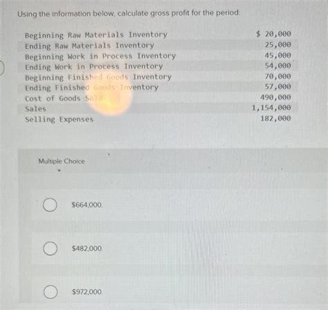 Solved Using the information below, calculate gross profit | Chegg.com
