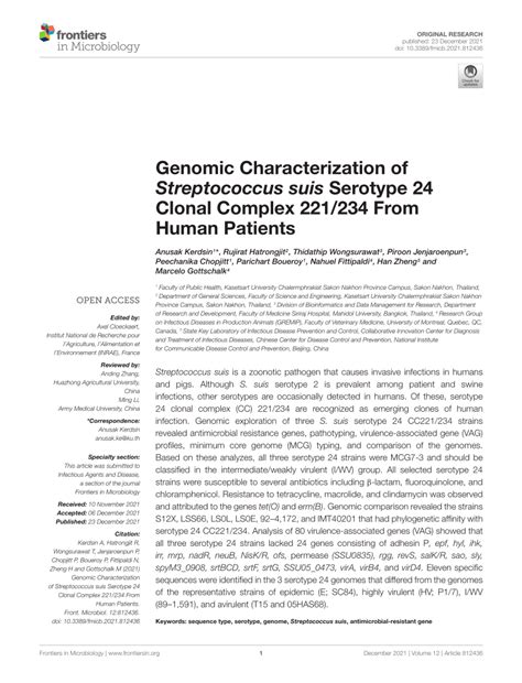 Pdf Genomic Characterization Of Streptococcus Suis Serotype 24 Clonal Complex 221234 From