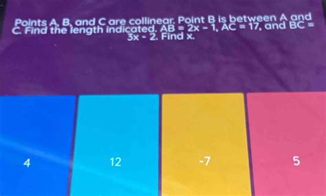 solved points a b and c are collinear point b is between a and c