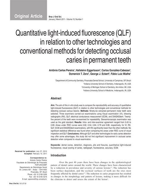 Pdf Quantitative Light Induced Fluorescence Qlf In Relation To