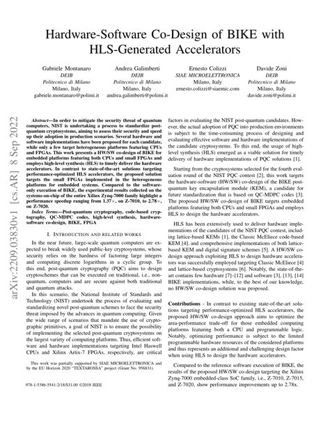 Pdf Hardware Software Co Design Of Bike With Hls Generated Accelerators