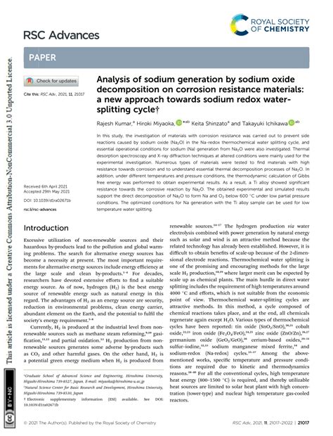 Pdf Analysis Of Sodium Generation By Sodium Oxide Decomposition On