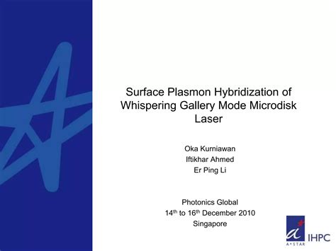 Surface Plasmon Hybridization Of Whispering Gallery Mode Microdisk Laser Ppt