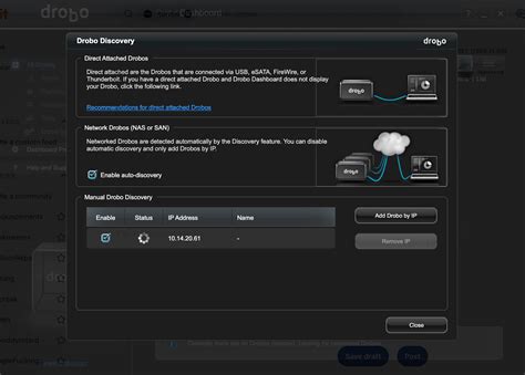drobo fs not visible on dashboard or mappable but visible on network