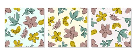 Premium Vector Set Seamless Pattern Abstract Leaves Hand Drawn Botanical Print Vector Illustration