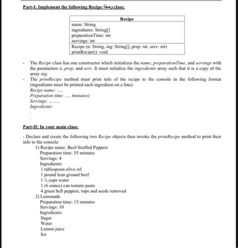 Solved Part T Implement The Following Recipe In Class Chegg