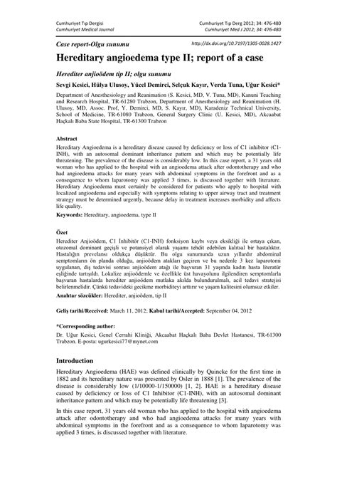 Pdf Hereditary Angioedema Type ΙΙ Report Of A Case