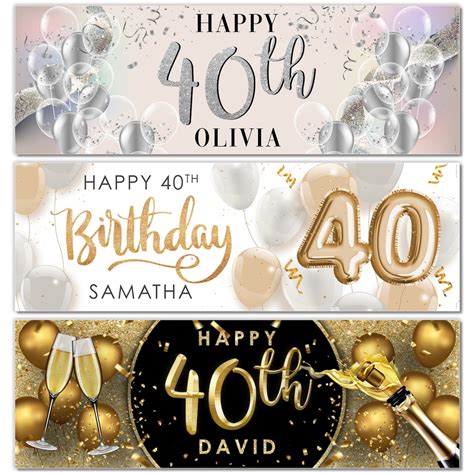 Personalised 40th Happy Birthday Banner 40th Birthday Decorations Happy 40th Birthday Banners