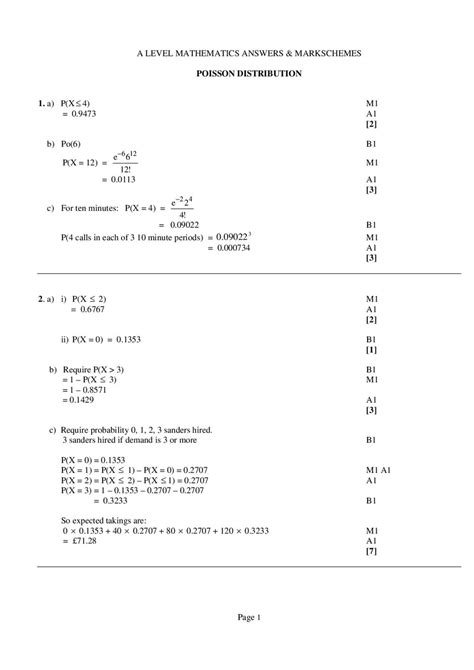 Poisson Distribution Answers A Level Maths Curriculum Press