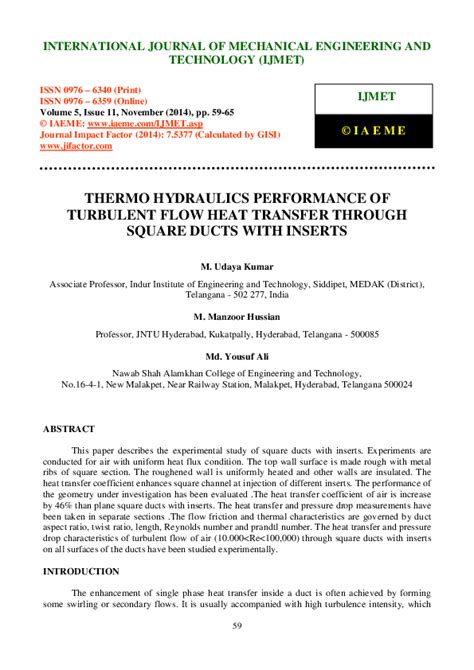 Pdf Thermo Hydraulics Performance Of Turbulent Flow Heat Transfer Through Square Ducts With