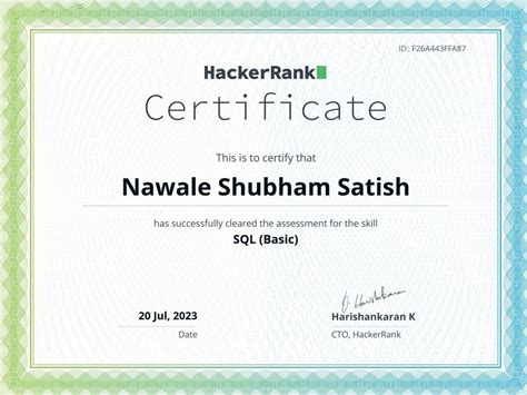 Shubham Nawale On Linkedin Hackerrankcertified Sql Certification Dataskills
