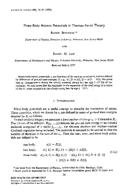 Pdf Many Body Atomic Potentials In Thomas Fermi Theory