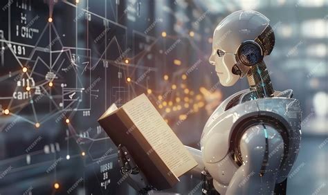premium photo robot holding an open book with mathematical equations