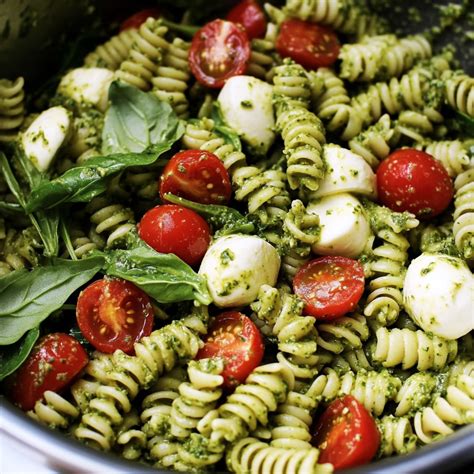 Easy Creamy Pesto Pasta Salad With Mozzarella Tomatoes And Arugula The