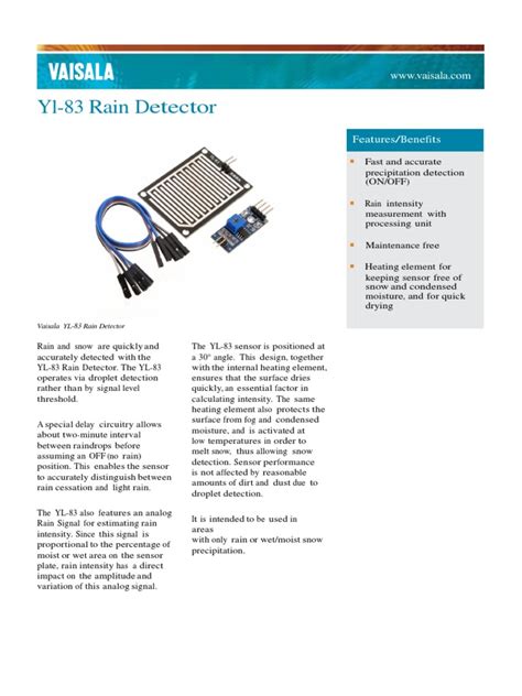 Yl 83 Rain Detector Datasheet Low Pdf Rain Sensor