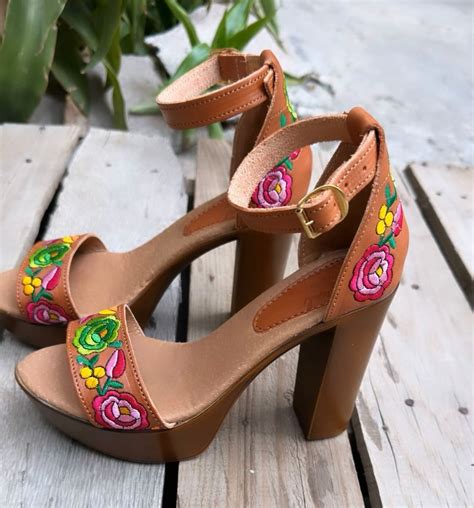 Mexican High Heels Embroidered Wedding Shoes Mexican Sandals