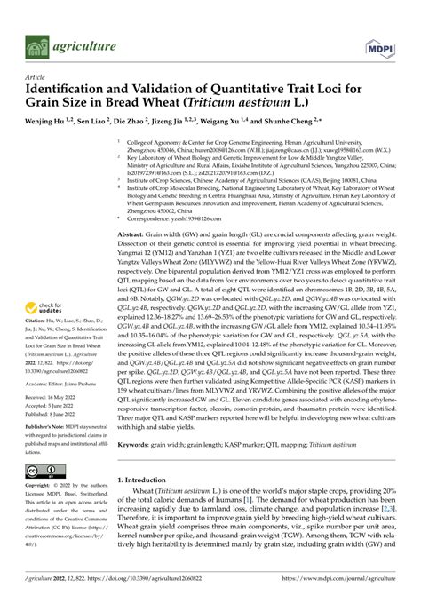 Pdf Identification And Validation Of Quantitative Trait Loci For