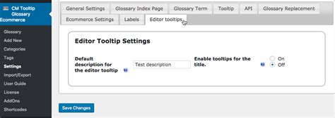 Tooltip Glossary Editor Tooltip Settings CreativeMinds Products Documentation
