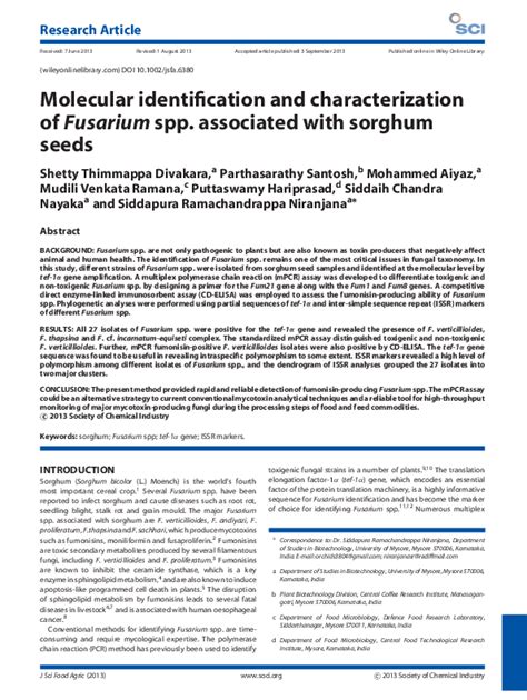 Pdf Molecular Identification And Characterization Of Fusarium Spp