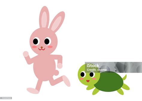 토끼와 거북이의 벡터 일러스트 레이 션 동화 속 캐릭터 토끼와 거북이 경주 토끼와 거북이에 대한 스톡 벡터 아트 및 기타 이미지 토끼와 거북이 거북등껍질 경쟁