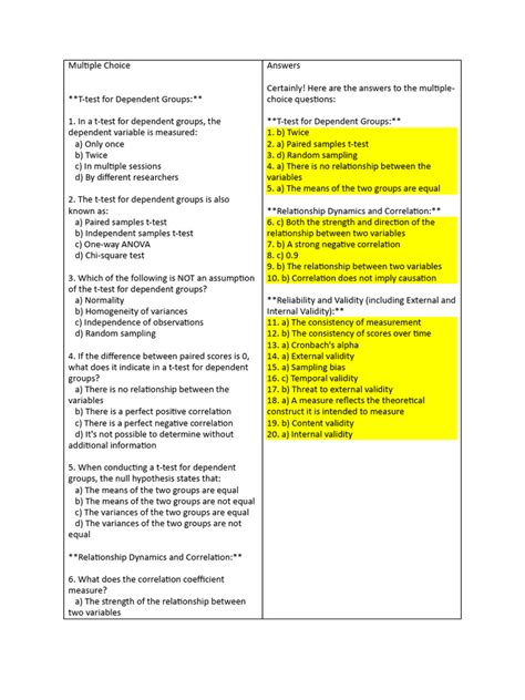 Multiple Choice Questions Assumptions Pdf Validity Statistics Students T Test Multiple Choice Questions Assumptions Pdf Validity Statistics Students T Test