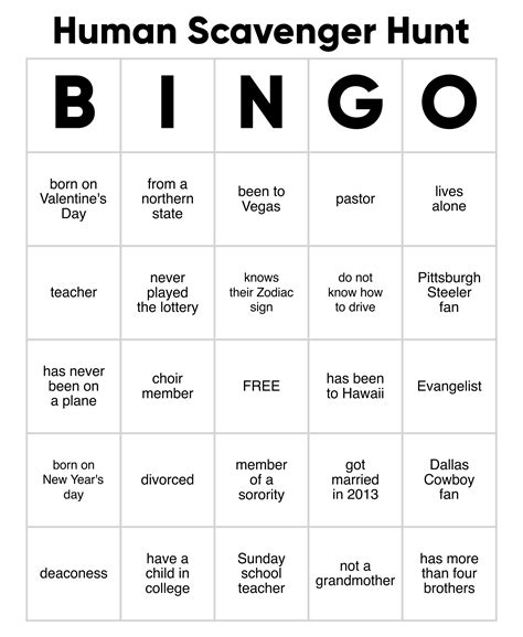 Human Bingo Template