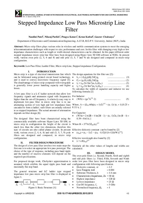 Pdf Stepped Impedance Low Pass Microstrip Line Filter