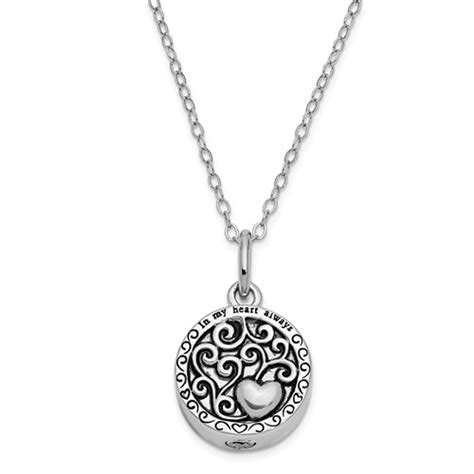 Always In My Heart Antiqued Sterling Silver Cremation Jewelry Necklace
