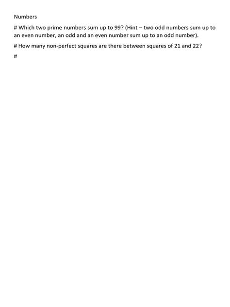 Numbers Questions Pdf