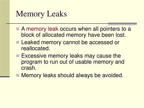 Memory Leaks And Dangling Pointers Ppt Download