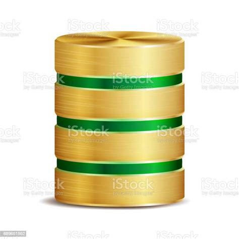 Network Database Disc Icon Vector Realistic Illustration Of Computer Hard Disk Golden Metal