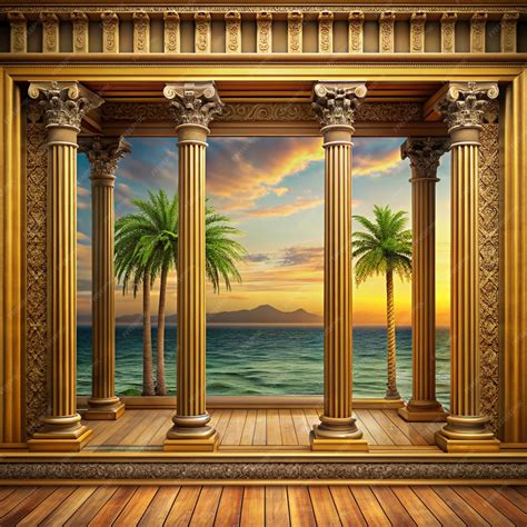3d Wallpaper Classic Golden Black Columns Roman 3d Illustration