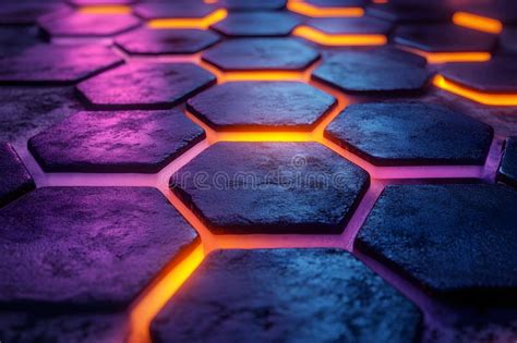 Futuristic Neon Hexagonal Pattern Background For Technology And Design Generative Ai Stock