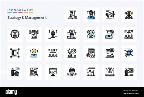 25 Strategy And Management Line Filled Style Icon Pack Stock Vector