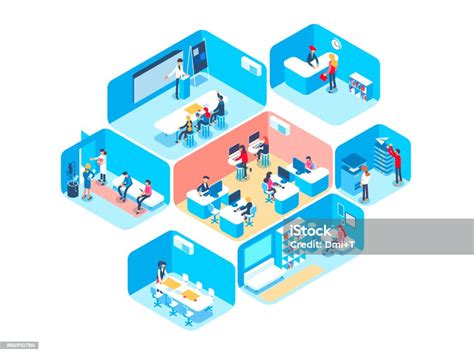 사람들 팀에서 작업 하 고 목표를 달성 비즈니스 프로세스 및 사무실 상황 아이소메트릭 벡터 일러스트입니다 3차원 형태에 대한 스톡 벡터 아트 및 기타 이미지 Istock