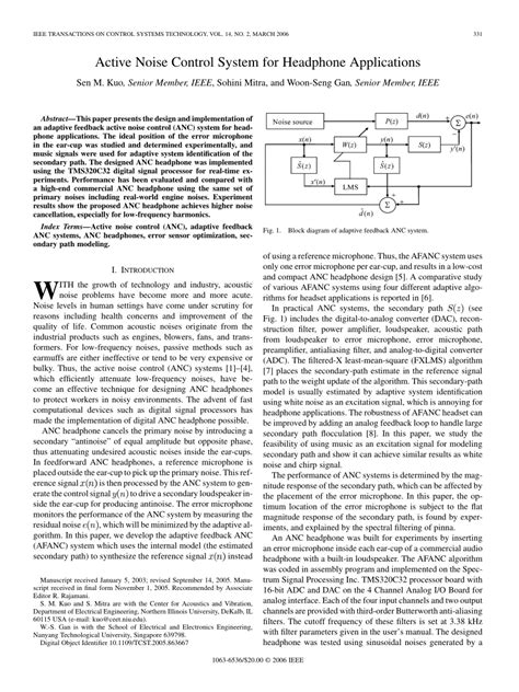 Pdf Active Noise Control System For Headphone Applications