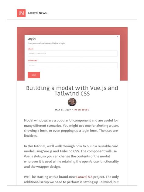 Building A Modal With Vue Js And Tailwind Css Laravel News Pdf