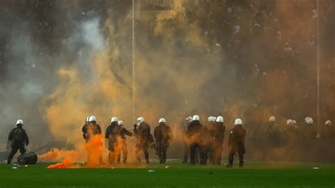 Hooligans Invade Pitch Clash With Police In Thessaloniki Derby