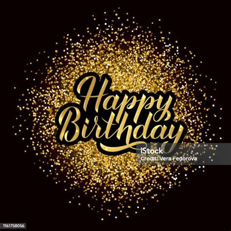 골드 반짝이 배경에 브러쉬 서예 문자를 그린 생일 축하 합니다 생일 또는 기념일 축 하 포스터입니다 인사말 카드 배너 전단지 스티커벡터 템플릿을 쉽게 편집 할 수 있습니다
