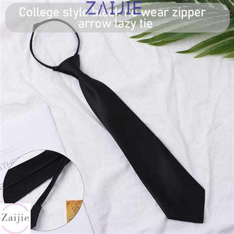 Zaijie เนคไท เนคไท เรียบ สีดํา เนคไท ผ้าไหม คลิปบนเสื้อผ้า อุปกรณ์เสริม คอแคบ บาง Zaijie Th