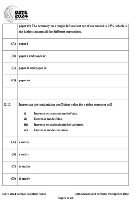 Gate 2024 Data Science And Artificial Intelligenceda Sample Question
