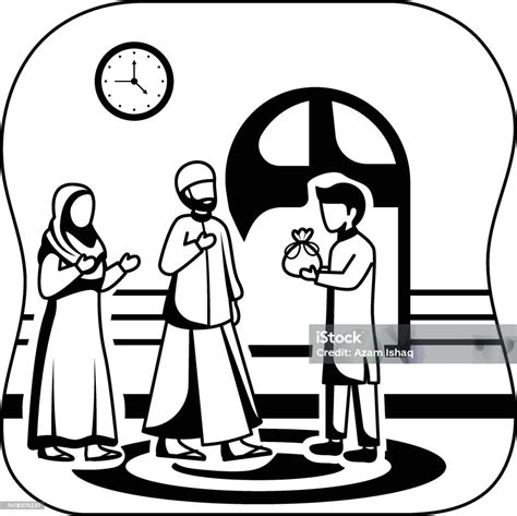 도움 벡터 아이콘 디자인 라마잔과 이드 알 피트르 기호 이슬람과 무슬림 금식 기호 아랍어 휴일 축하 스톡 일러스트 가난한 가족에