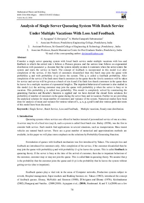 Pdf Analysis Of Single Server Queueing System With Batch Service Under Multiple Vacations With